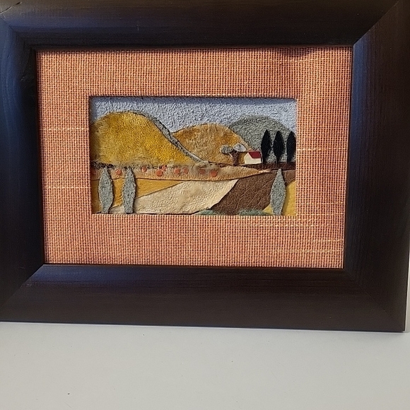 Art | Rustic Leather Landscape Mixed Media Art In Dark Frame | Poshmark